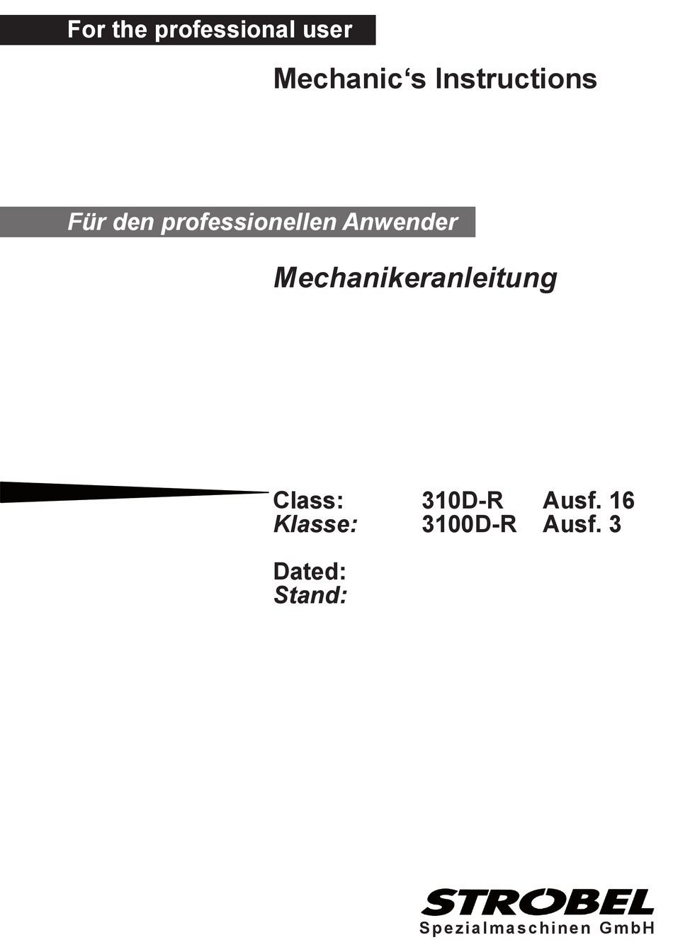 STROBEL 310D-R MECHANIC'S INSTRUCTIONS Pdf Download | ManualsLib