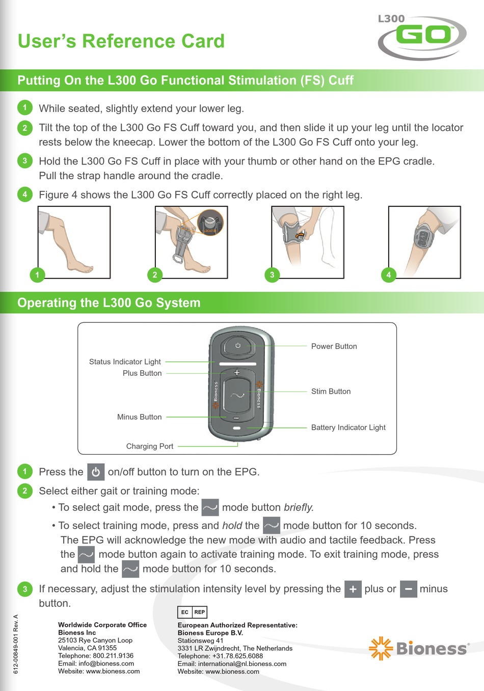 BIONESS L300 GO QUICK START MANUAL Pdf Download | ManualsLib