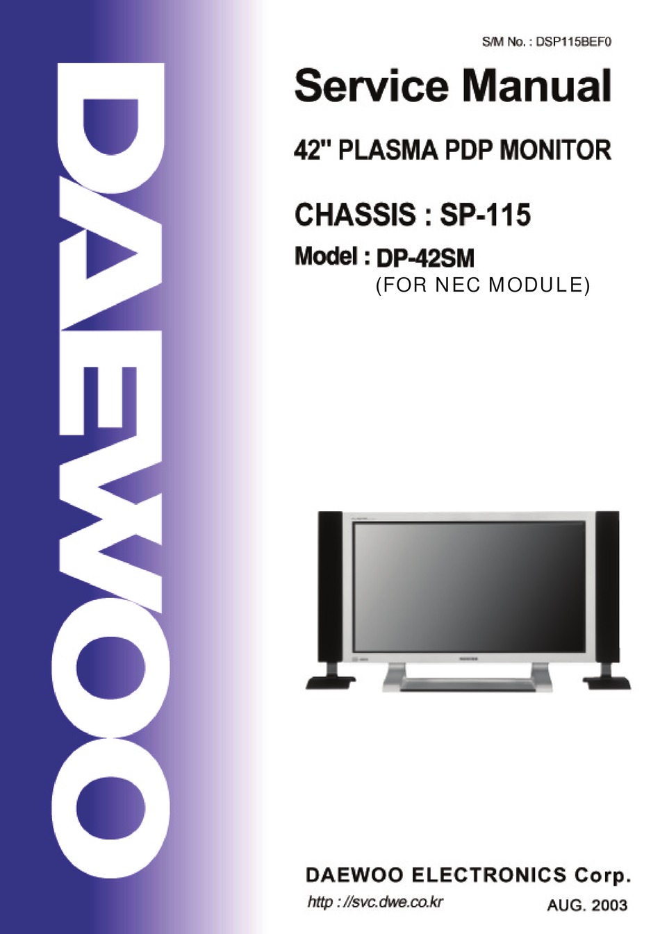 DAEWOO DP-42SM SERVICE MANUAL Pdf Download | ManualsLib