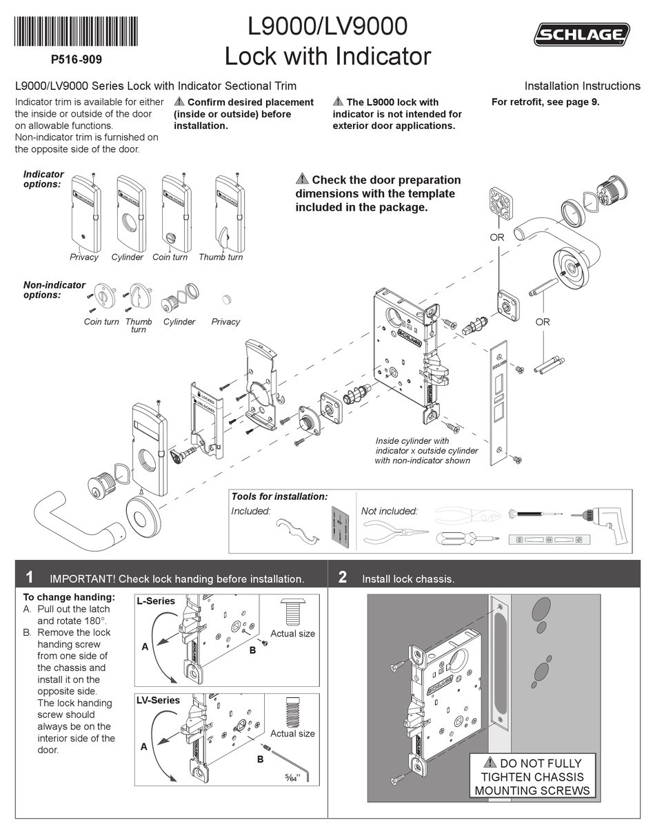 Schlage P515 473 L9000 Series Template For Right Handed Door Commercial Door Hardware
