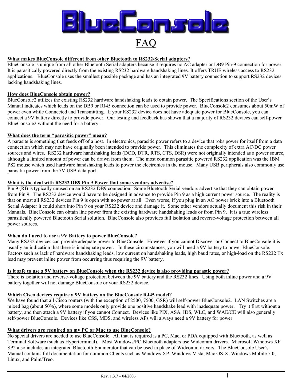 BLUECONSOLE 2 FAQ Pdf Download | ManualsLib