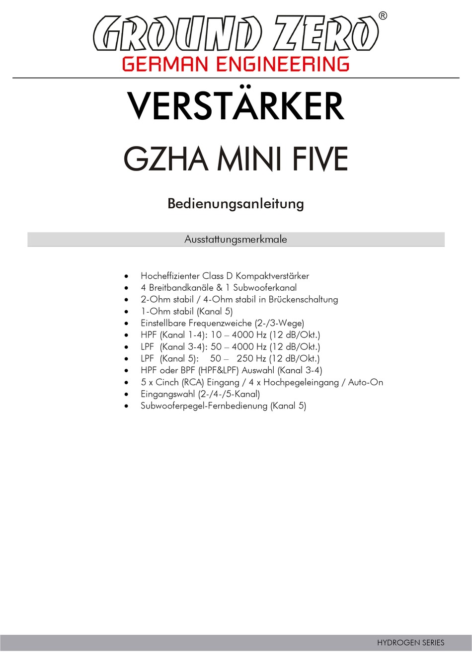 GROUND ZERO GZHA MINI FIVE OWNER'S MANUAL Pdf Download | ManualsLib