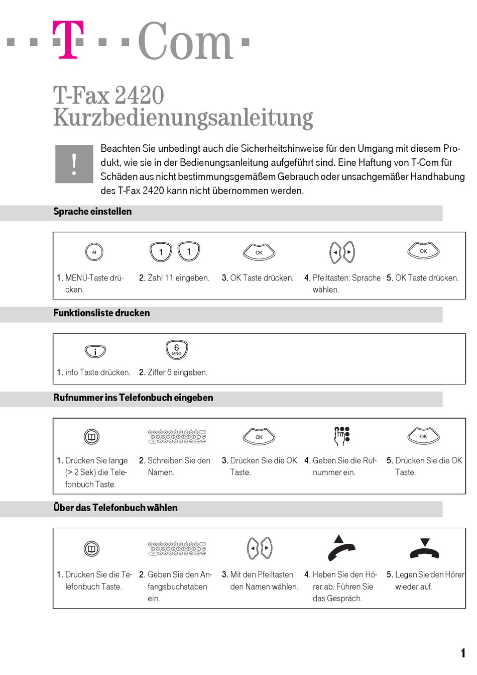 T-COM T-FAX 2420 QUICK REFERENCE MANUAL Pdf Download | ManualsLib