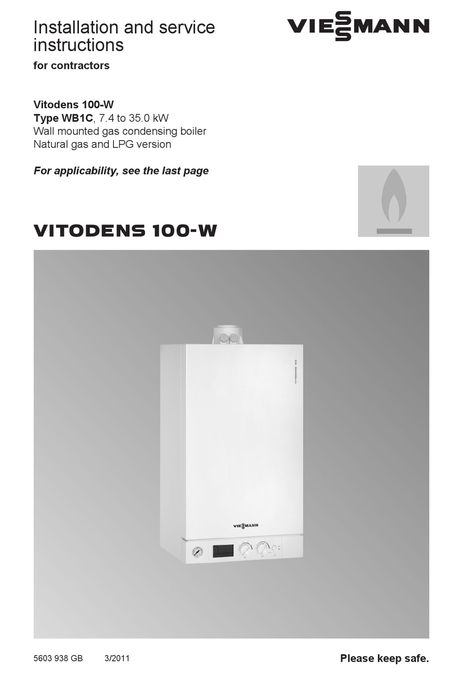 VIESSMANN VITODENS 100 W INSTALLATION AND SERVICE INSTRUCTIONS MANUAL