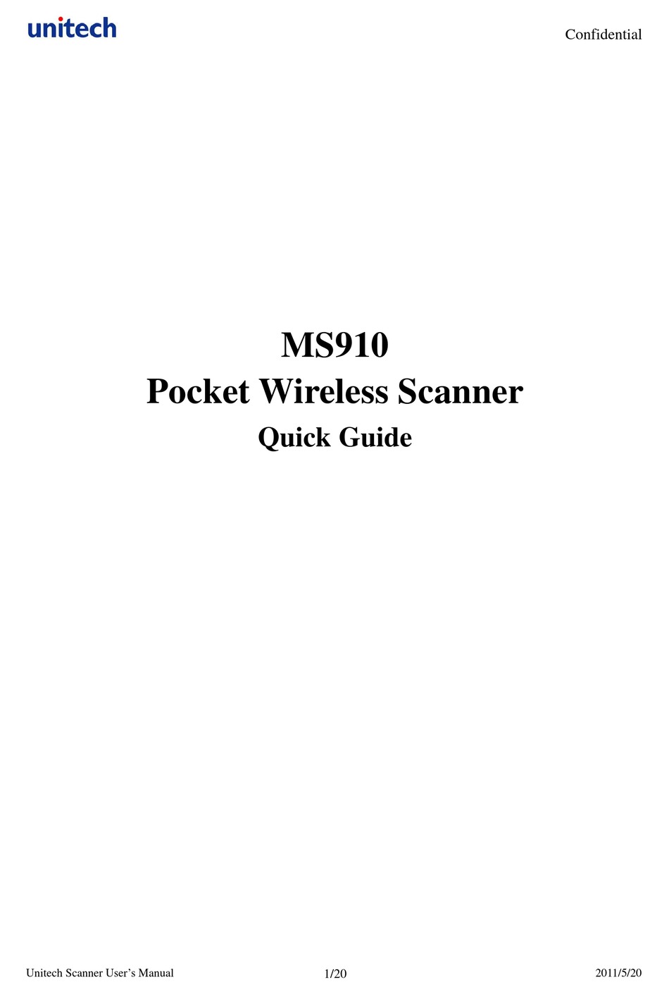 UNITECH MS910 QUICK MANUAL Pdf Download ManualsLib