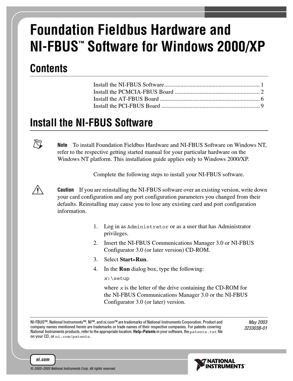 NI PCMCIA-FBUS INSTALLATION MANUAL Pdf Download | ManualsLib