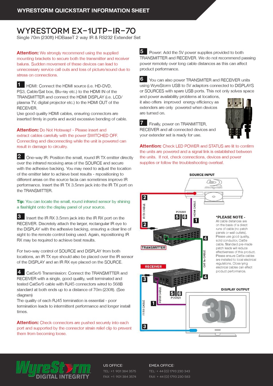 WYRESTORM EX-1UTP-IR-70 QUICKSTART INFORMATION SHEET Pdf Download | ManualsLib