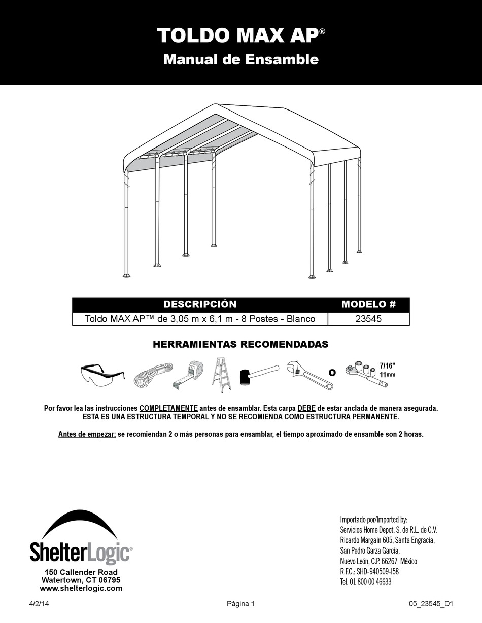SHELTERLOGIC MAX AP 23545 ASSEMBLY MANUAL Pdf Download ManualsLib