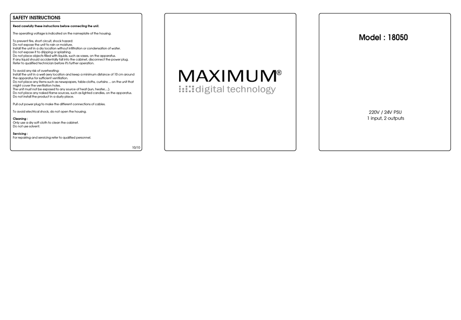 MAXIMUM 18050 MANUAL Pdf Download | ManualsLib