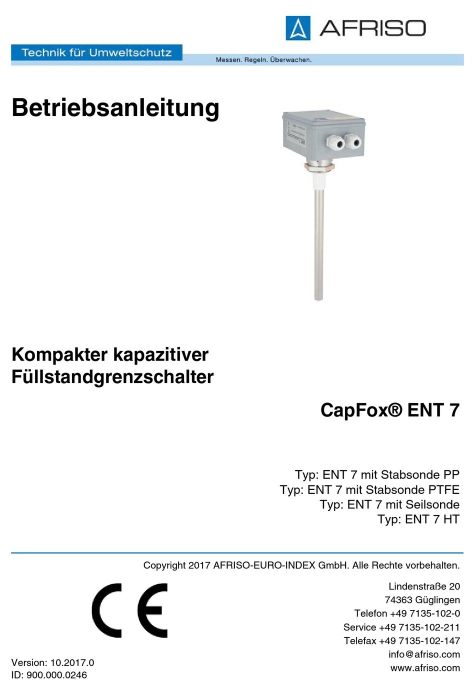 AFRISO CAPFOX ENT 7 OPERATING INSTRUCTIONS MANUAL Pdf Download | ManualsLib