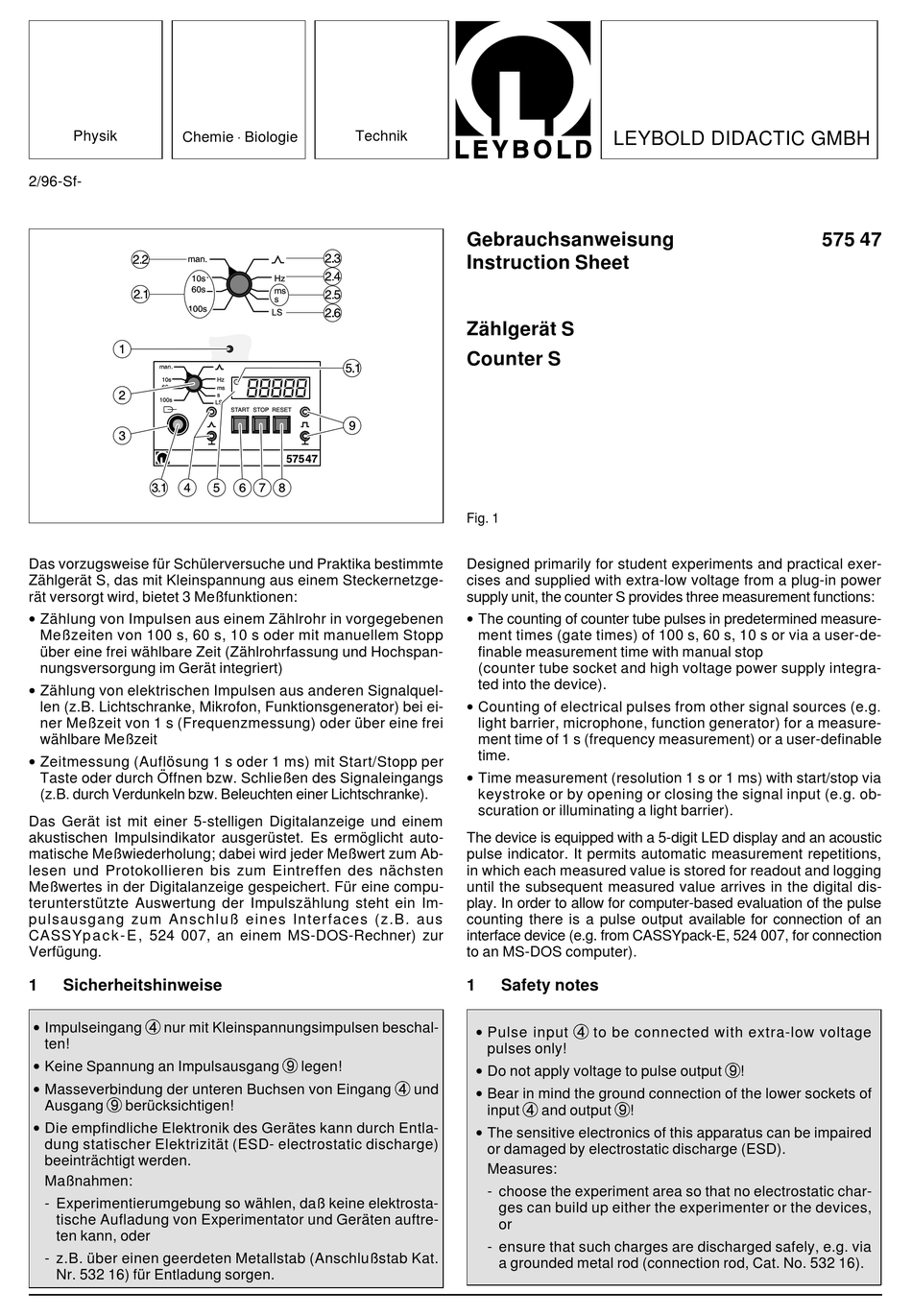 LEYBOLD S SERIES INSTRUCTION SHEET Pdf Download | ManualsLib