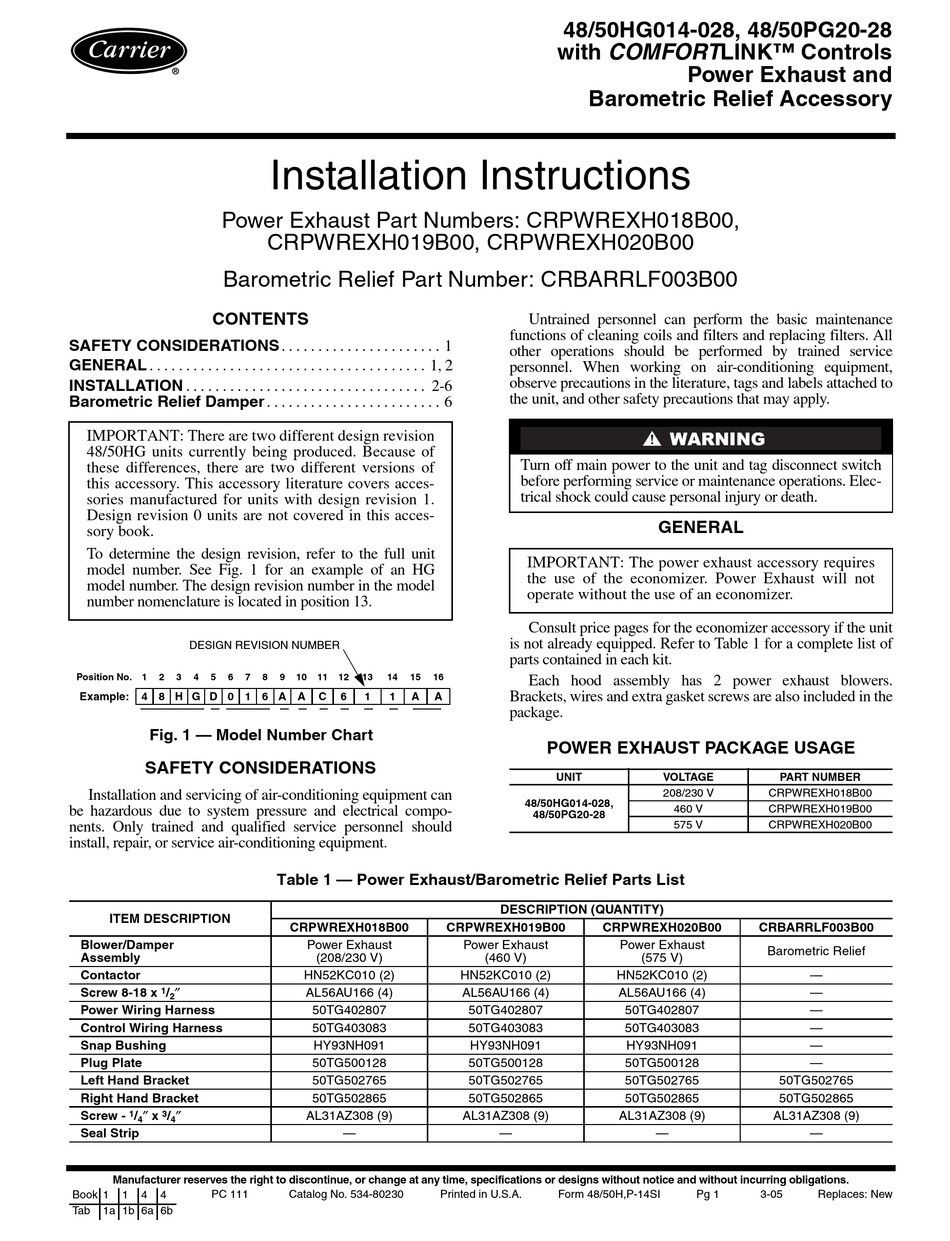 CARRIER COMFORTLINK 48HG014 INSTALLATION INSTRUCTIONS MANUAL Pdf ...