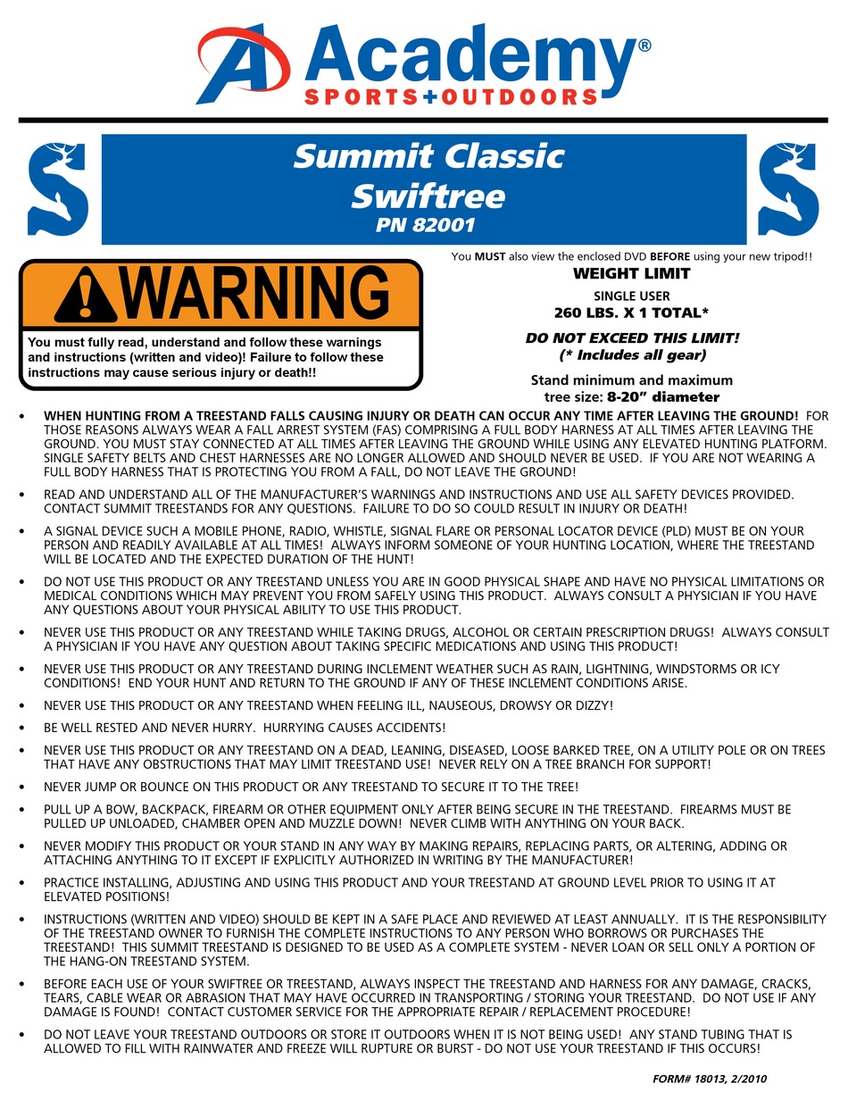 SUMMIT CLASSIC SWIFTREE MANUAL Pdf Download | ManualsLib