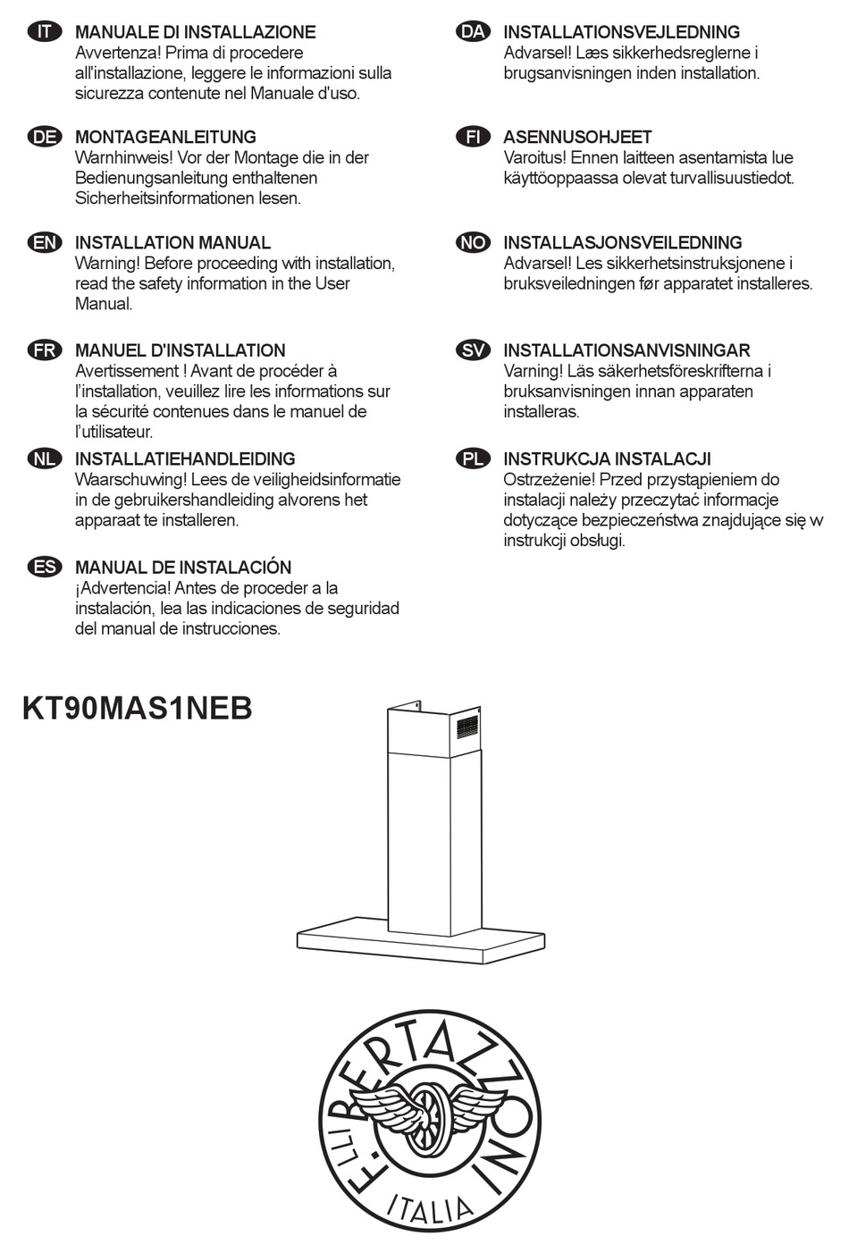 BERTAZZONI KT90MAS1NEB INSTALLATION MANUAL Pdf Download | ManualsLib