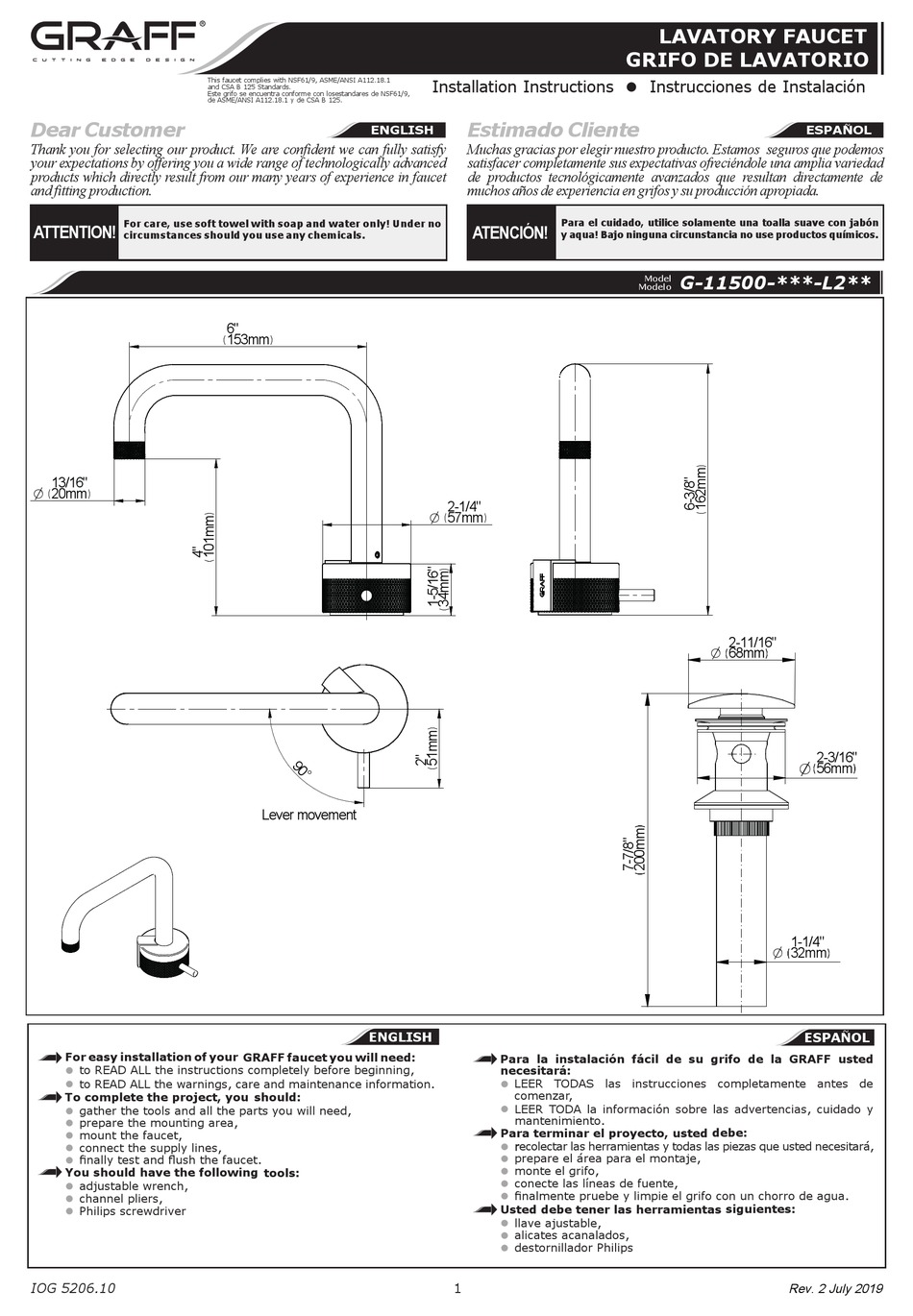 GRAFF G 11500 L2 SERIES INSTALLATION INSTRUCTIONS MANUAL Pdf Download