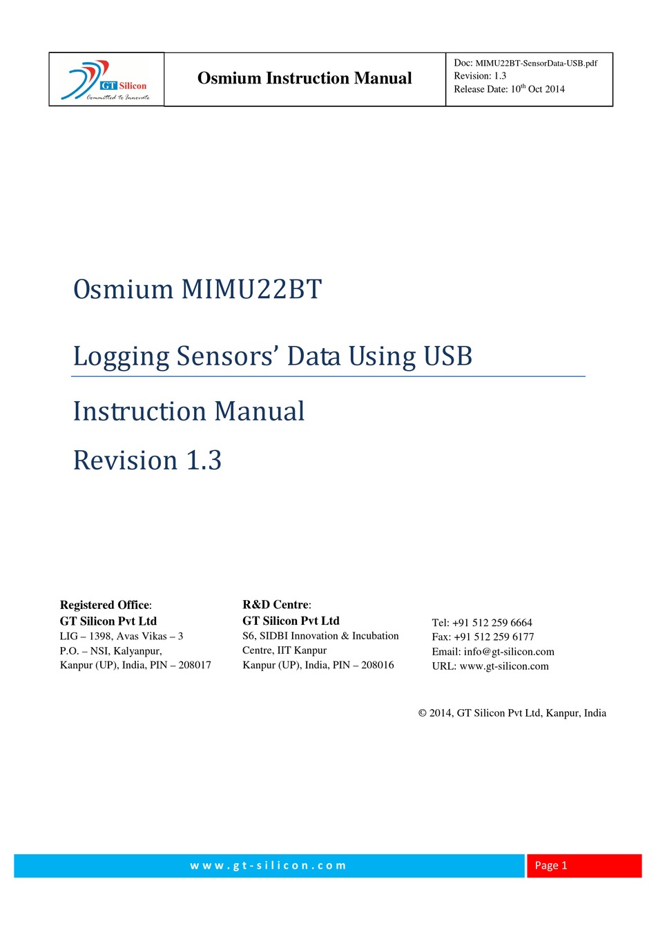 INERTIAL ELEMENTS OSMIUM MIMU22BT INSTRUCTION MANUAL Pdf Download | ManualsLib