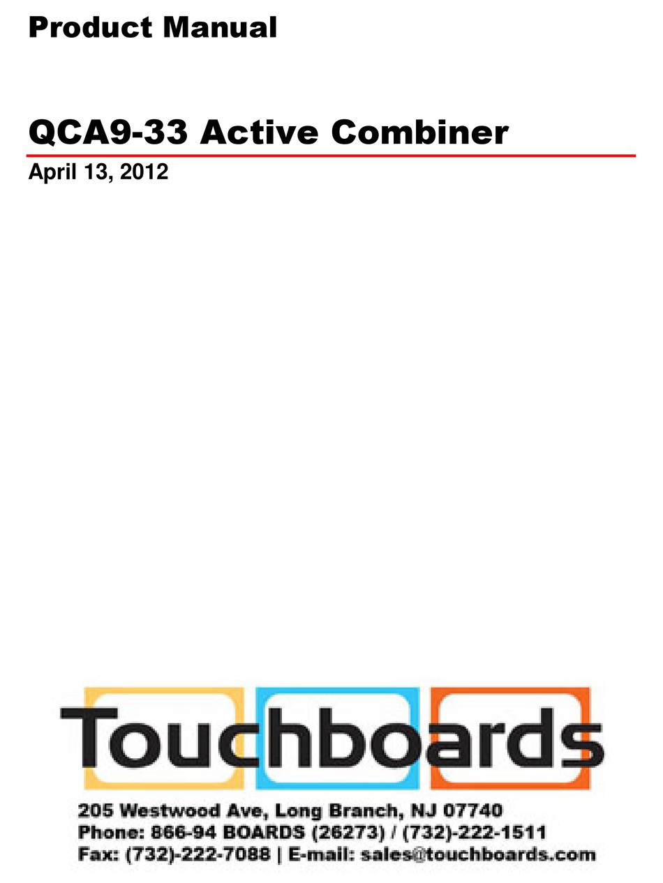 TOUCHBOARDS CONTEMPORARY RESEARCH QCA9-33 PRODUCT MANUAL Pdf Download | ManualsLib