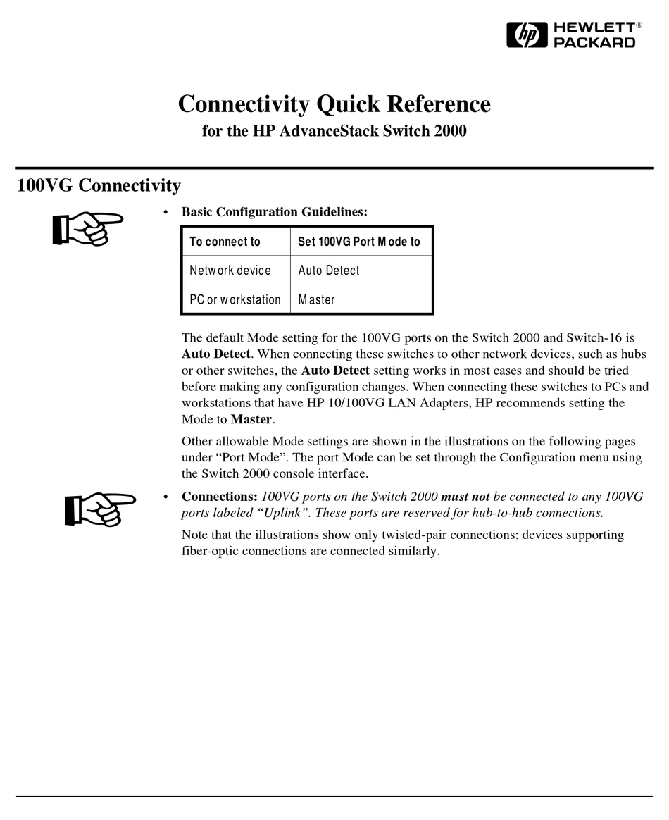 HP ADVANCESTACK SWITCH 2000 QUICK REFERENCE Pdf Download | ManualsLib