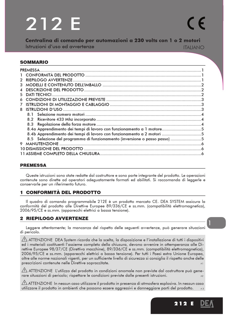 DEA 212 E INSTRUCTIONS AND WARNINGS Pdf Download | ManualsLib