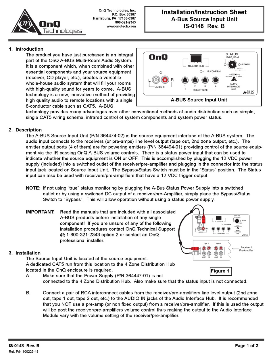 ONQ TECHNOLOGIES A-BUS INSTALLATION INSTRUCTION SHEET Pdf Download ...