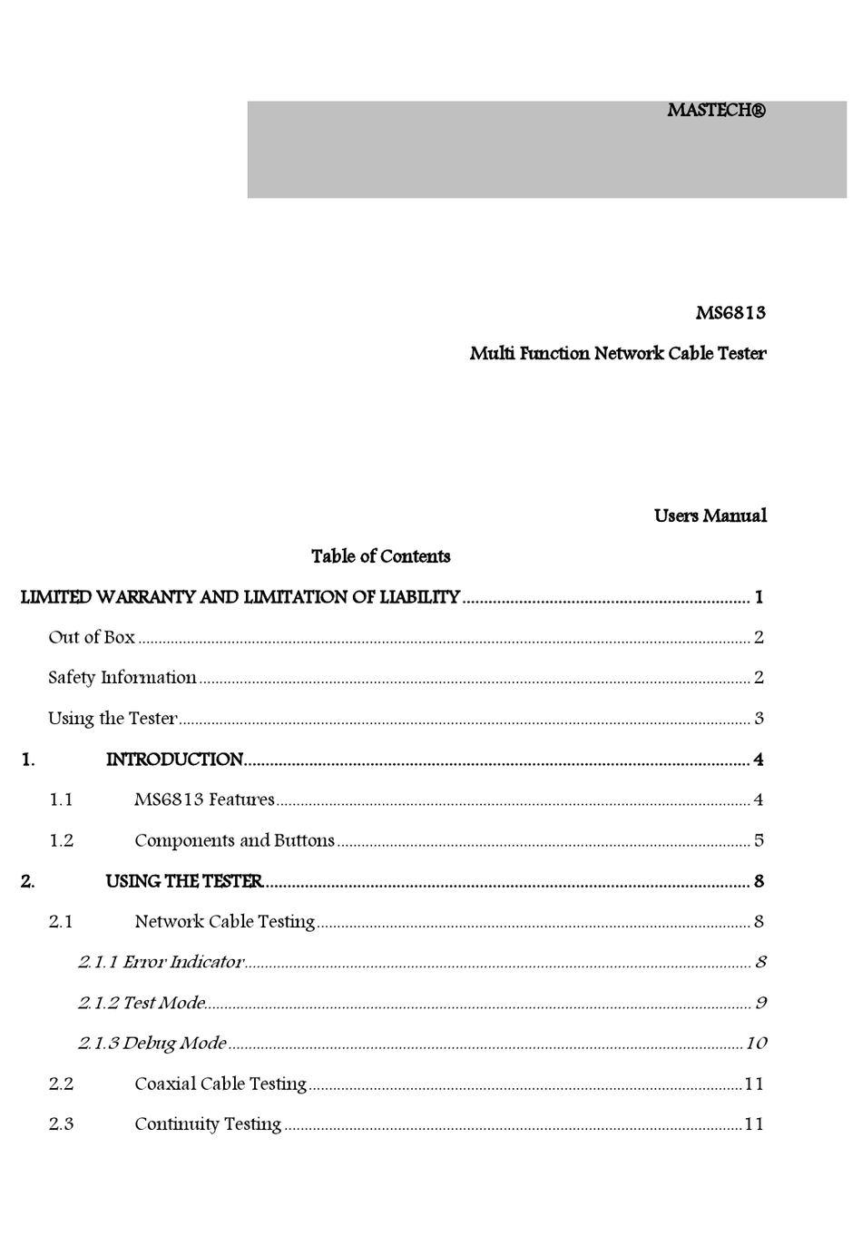 MASTECH MS6813 USER MANUAL Pdf Download | ManualsLib