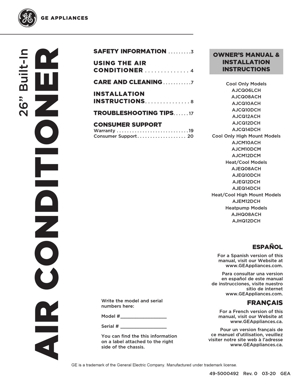 Ge Air Conditioner Manual