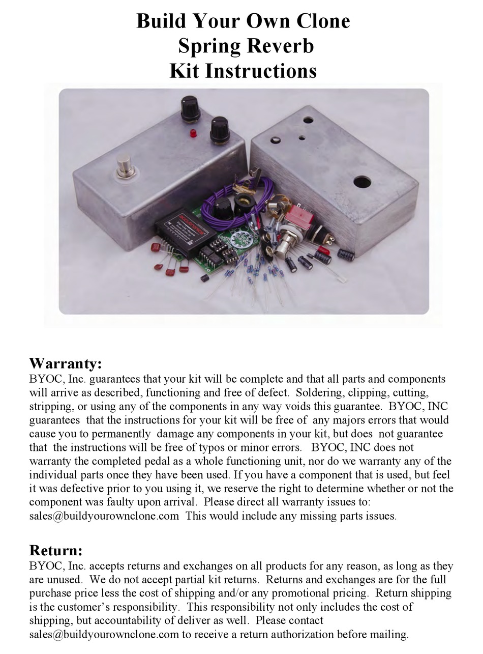 BYOC SPRING REVERB INSTRUCTIONS MANUAL Pdf Download | ManualsLib