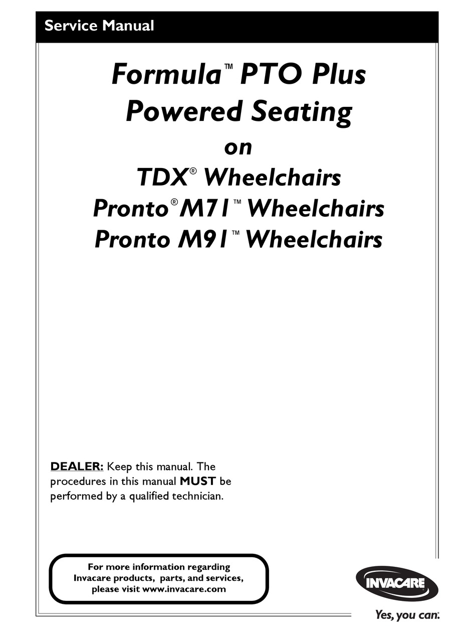 INVACARE FORMULA PTO PLUS SERVICE MANUAL Pdf Download | ManualsLib