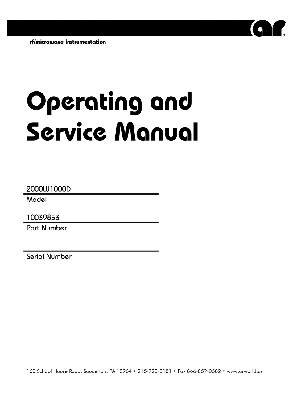 AR 2000W1000D OPERATING AND SERVICE MANUAL Pdf Download | ManualsLib