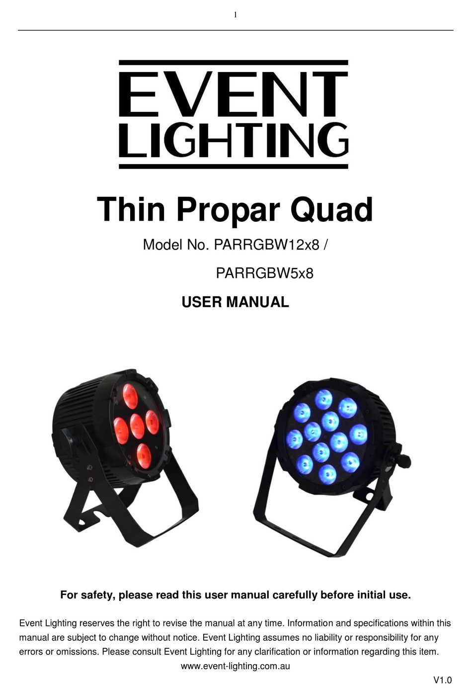 EVENT LIGHTING THIN PROPAR QUAD PARRGBW12X8 USER MANUAL Pdf Download ...