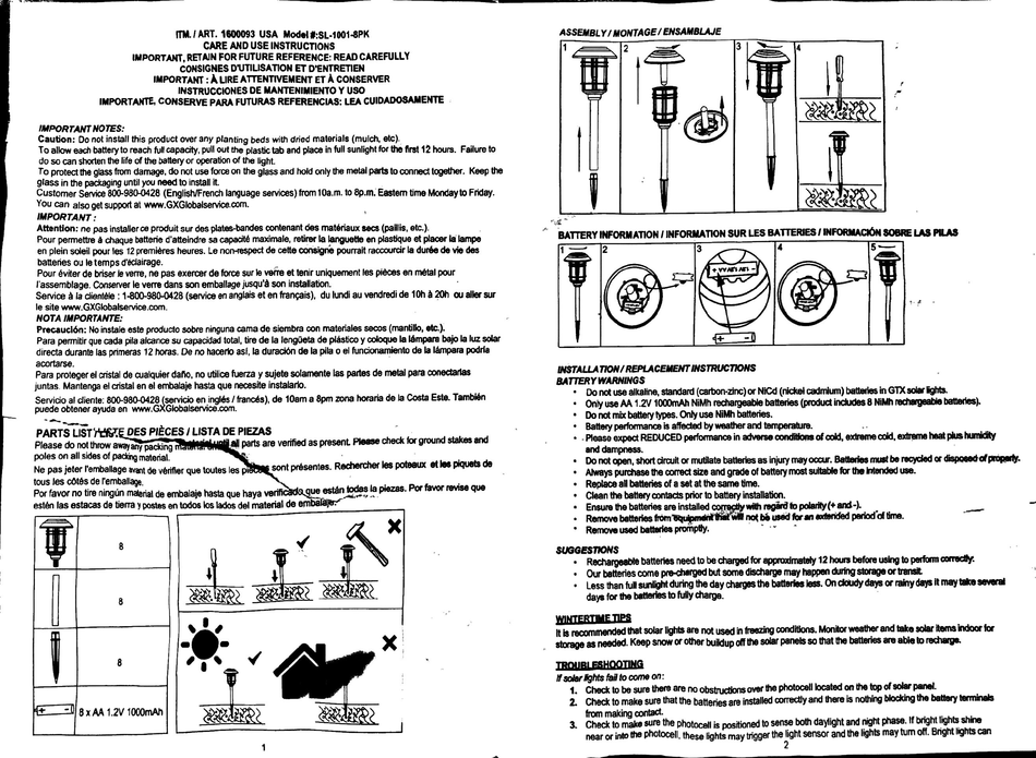 NATURALLY SOLAR 1600093 CARE AND USE INSTRUCTIONS Pdf Download | ManualsLib