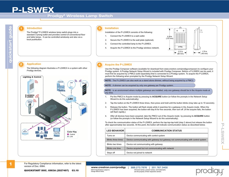 CRESTRON PRODIGY P-LSWEX QUICK START MANUAL Pdf Download | ManualsLib