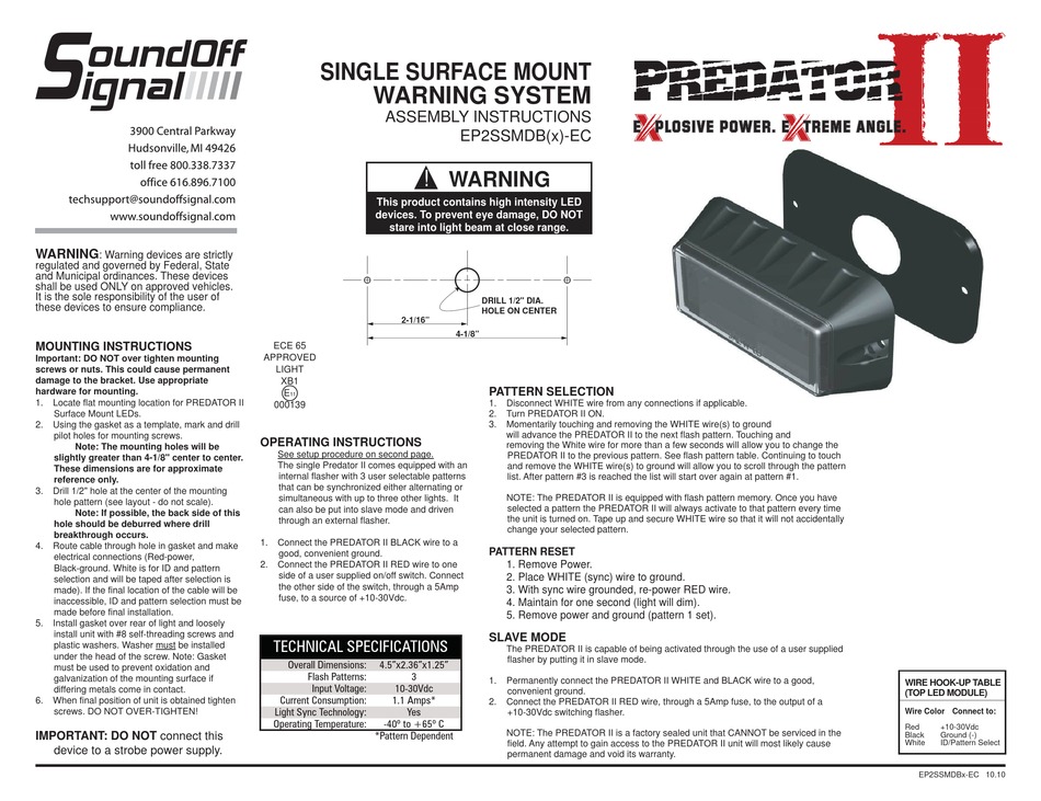SOUNDOFF SIGNAL PREDATOR II ASSEMBLY INSTRUCTIONS Pdf Download | ManualsLib