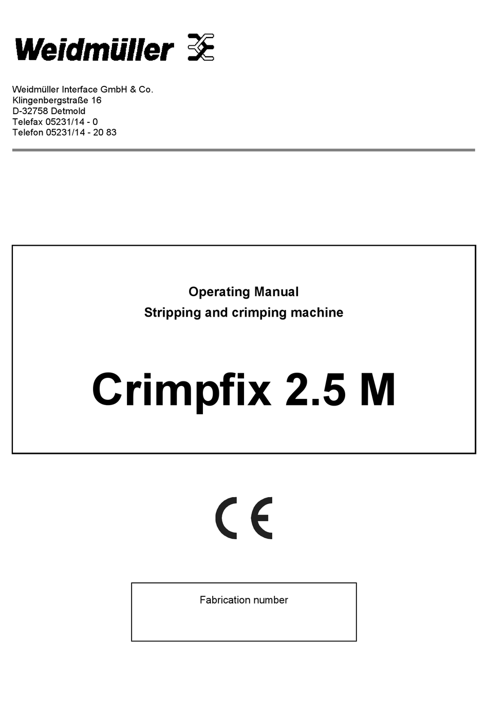 WEIDMULLER CRIMPFIX 2 5 M OPERATING MANUAL Pdf Download ManualsLib