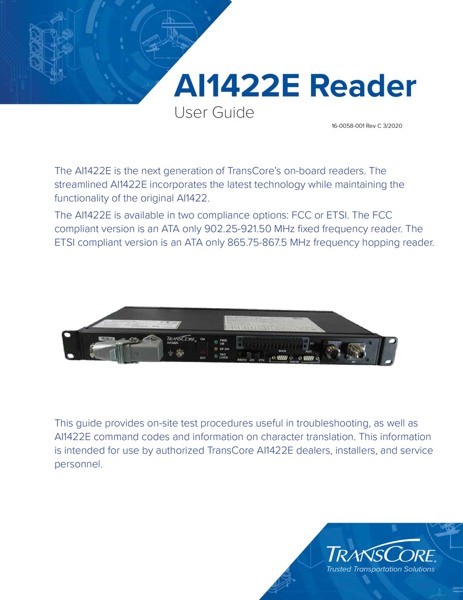 TRANSCORE AI1422E USER MANUAL Pdf Download | ManualsLib