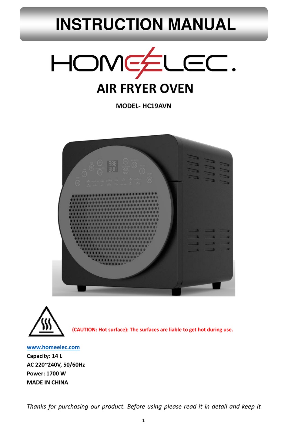 HOME ELECTRIC HC19AVN INSTRUCTION MANUAL Pdf Download | ManualsLib