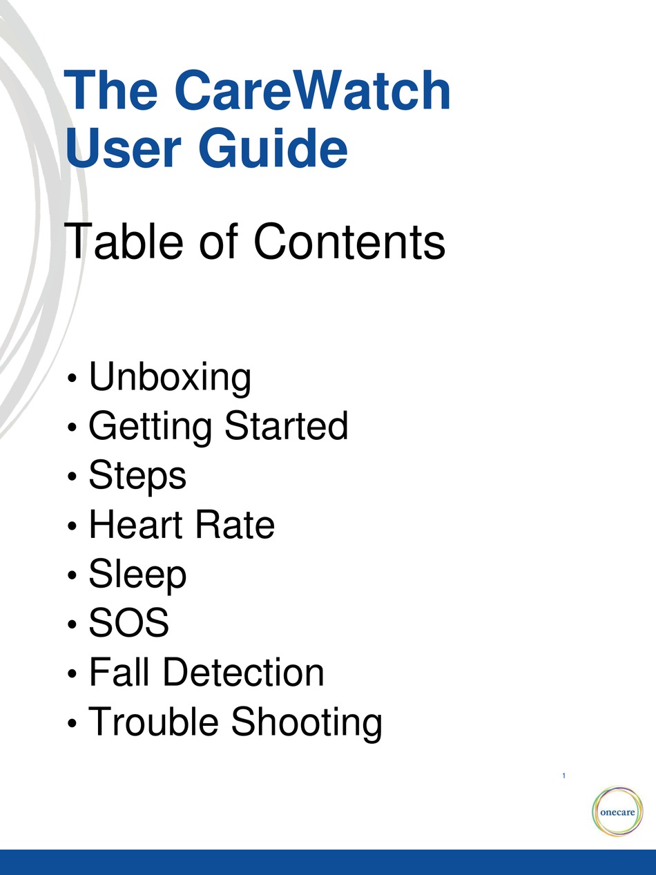 Onecare Carewatch User Manual Pdf Download Manualslib