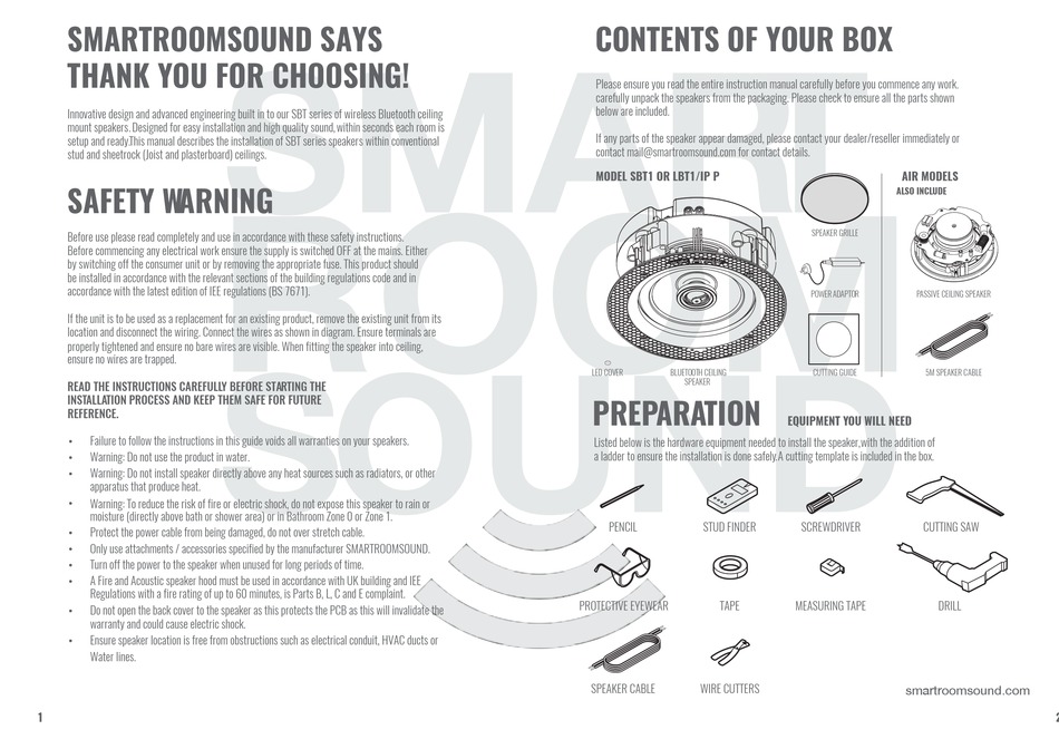 SMARTROOMSOUND SBT SERIES INSTALLATION MANUAL Pdf Download | ManualsLib