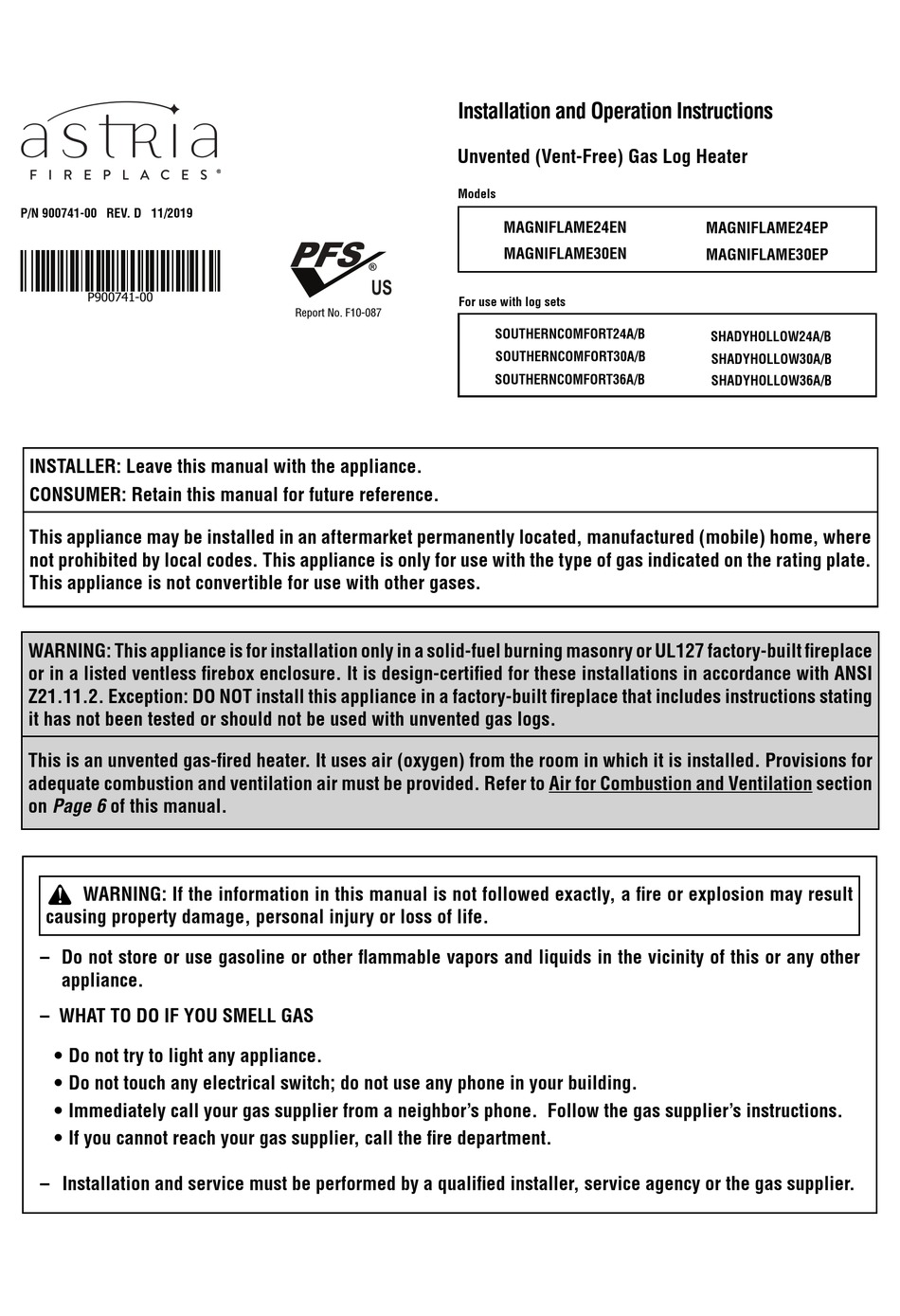 ASTRIA FIREPLACES MAGNIFLAME24EN INSTALLATION AND OPERATION INSTRUCTIONS MANUAL Pdf Download ...
