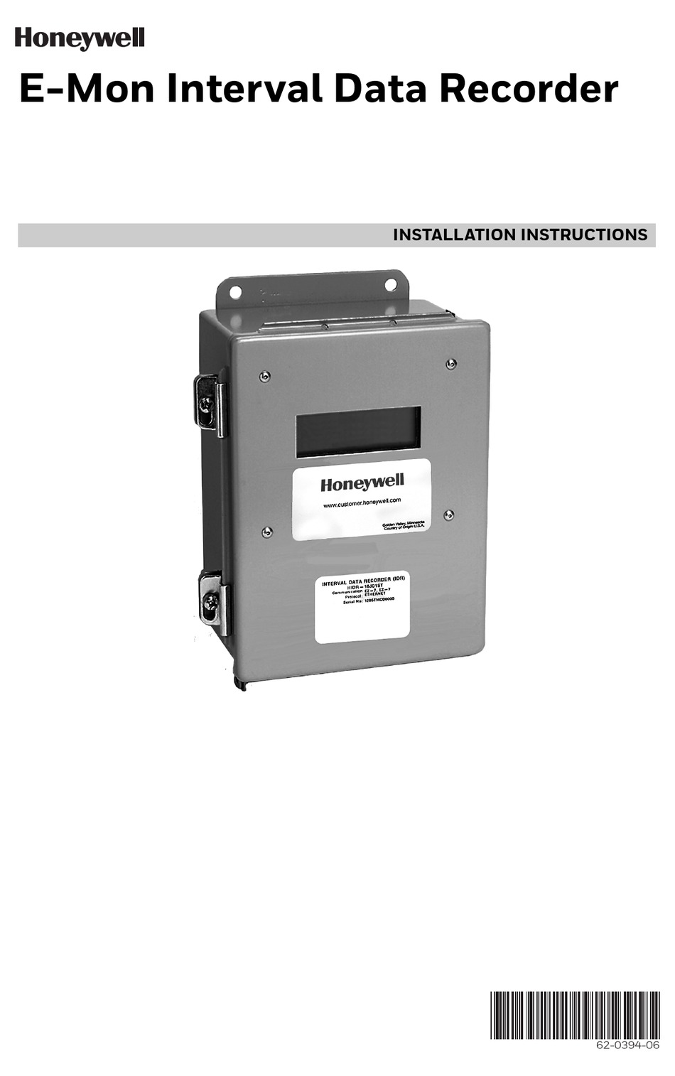HONEYWELL E MON IDR SERIES INSTALLATION INSTRUCTIONS MANUAL Pdf