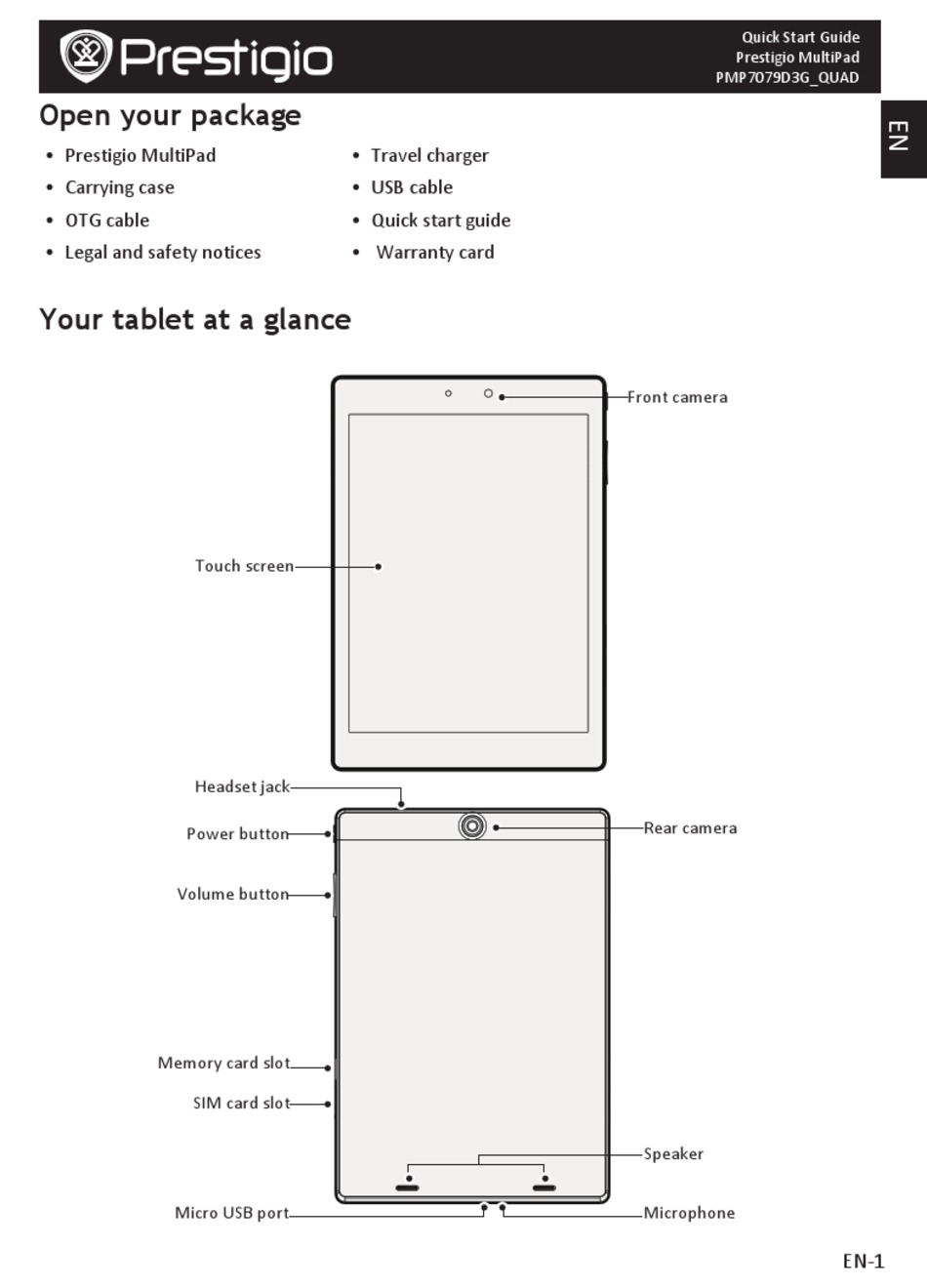 PRESTIGIO MULTIPAD PMP7079D3G QUAD QUICK START MANUAL Pdf Download | ManualsLib