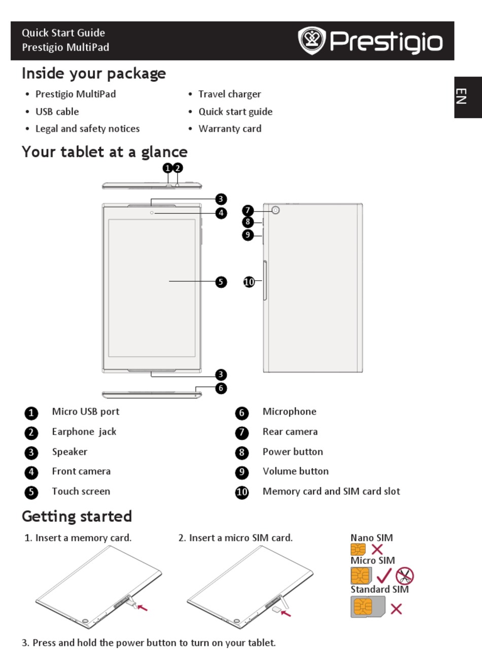 PRESTIGIO MULTIPAD THUNDER 8.0I 3G QUICK START MANUAL Pdf Download | ManualsLib