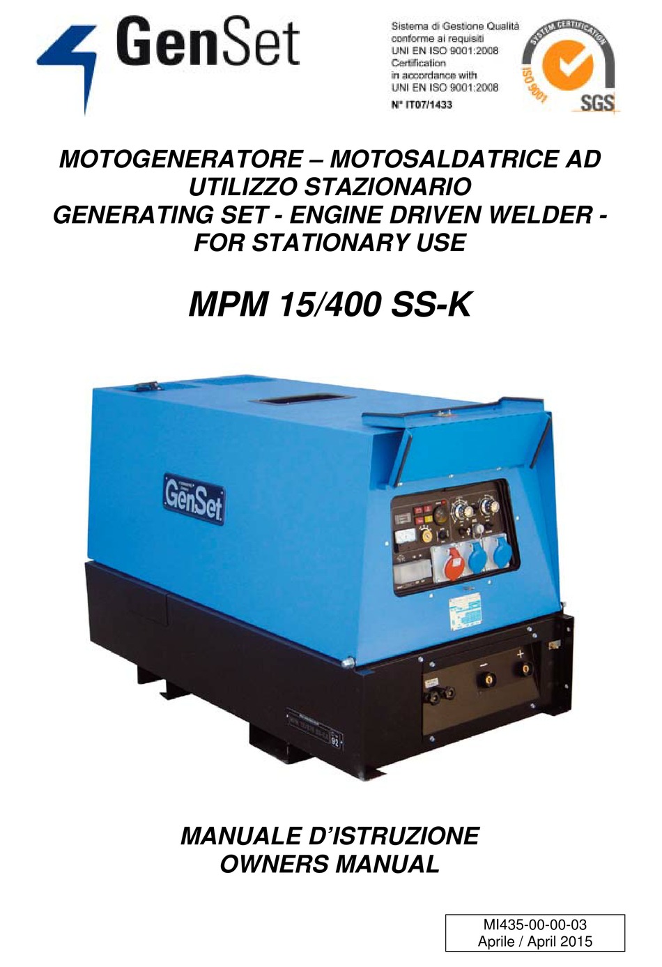 GENSET MPM 15 400 SS K OWNER S MANUAL Pdf Download ManualsLib
