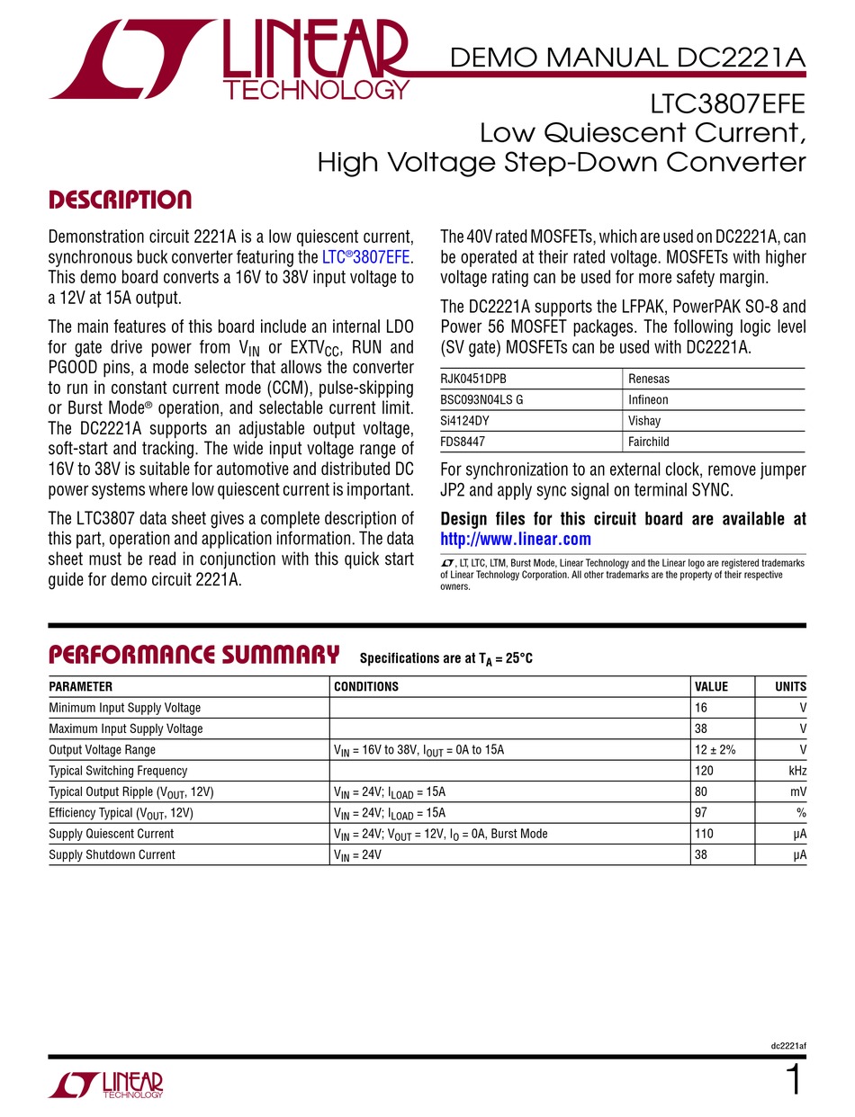 LINEAR TECHNOLOGY DC2221A DEMO MANUAL Pdf Download | ManualsLib