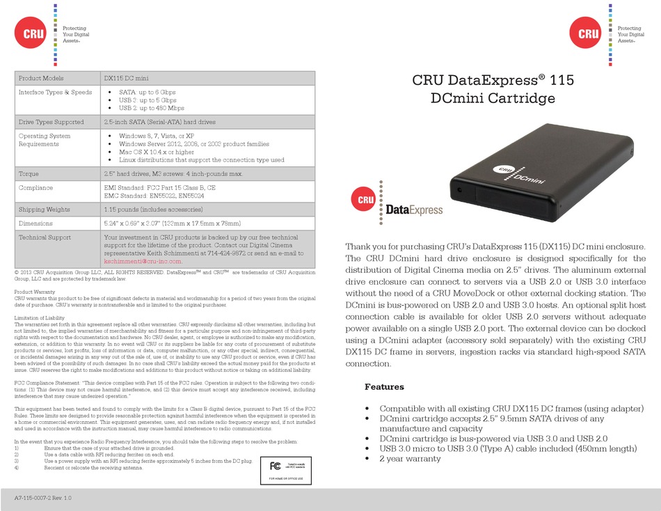 CRU DATAEXPRESS 115 DCMINI QUICK START MANUAL Pdf Download | ManualsLib