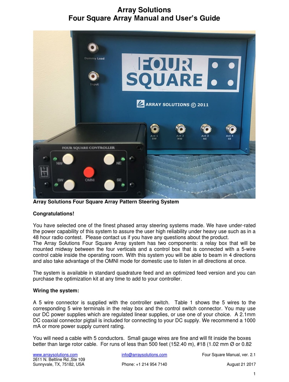 Array Solutions Four Square User Manual Pdf Download Manualslib