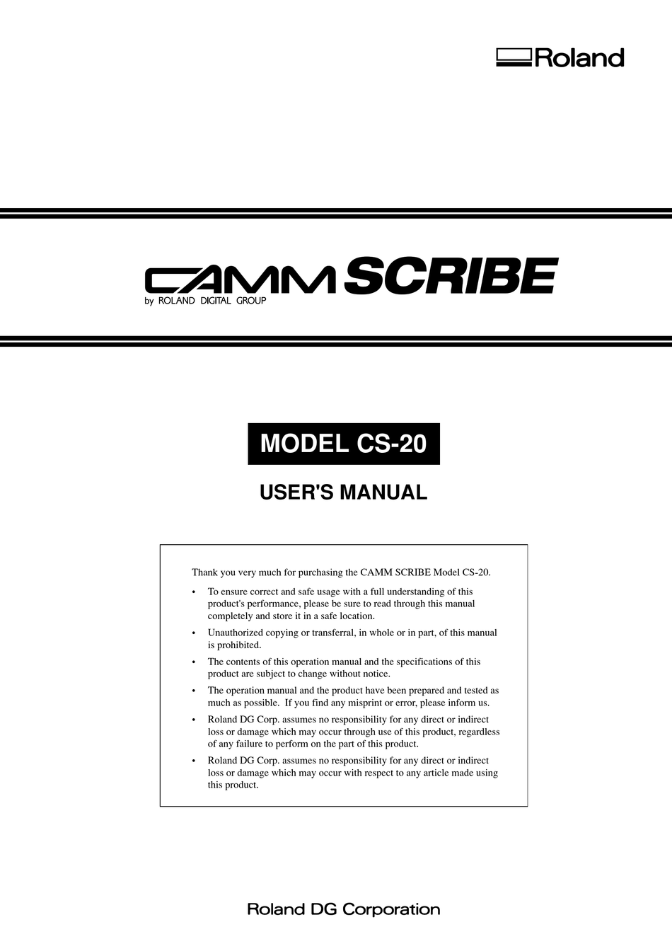 ROLAND CAMM SCRIBE CS-20 USER MANUAL Pdf Download | ManualsLib