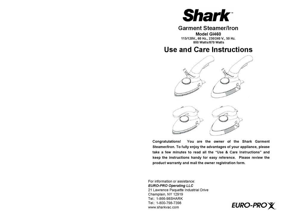SHARK GI460 USE AND CARE INSTRUCTIONS MANUAL Pdf Download | ManualsLib
