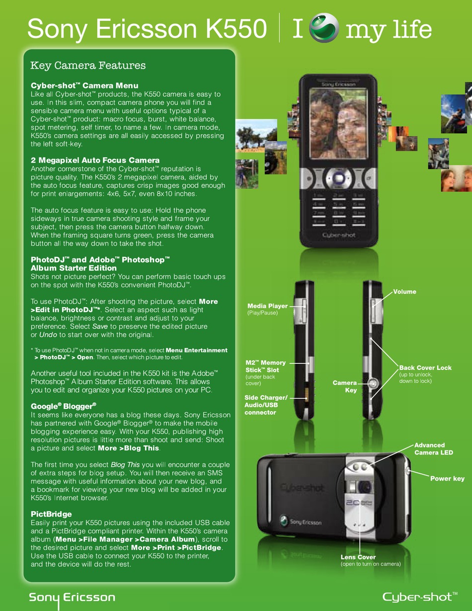 SONY ERICSSON K550 SPECIFICATIONS Pdf Download | ManualsLib