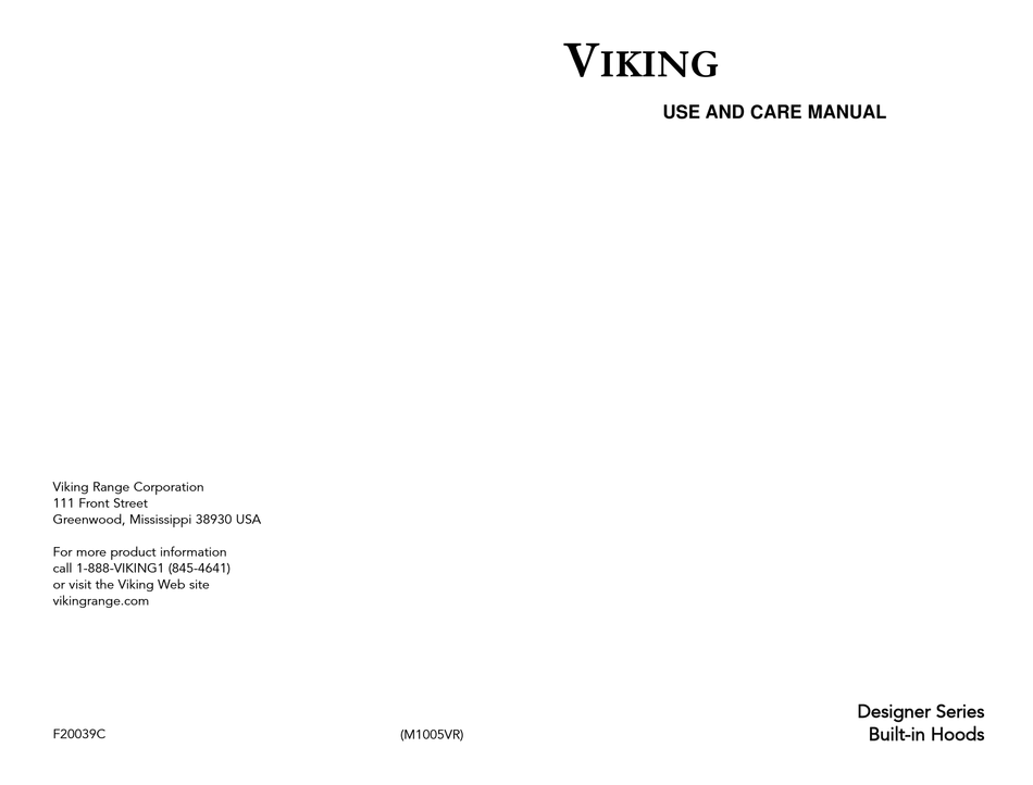 VIKING F20039C USE AND CARE MANUAL Pdf Download | ManualsLib